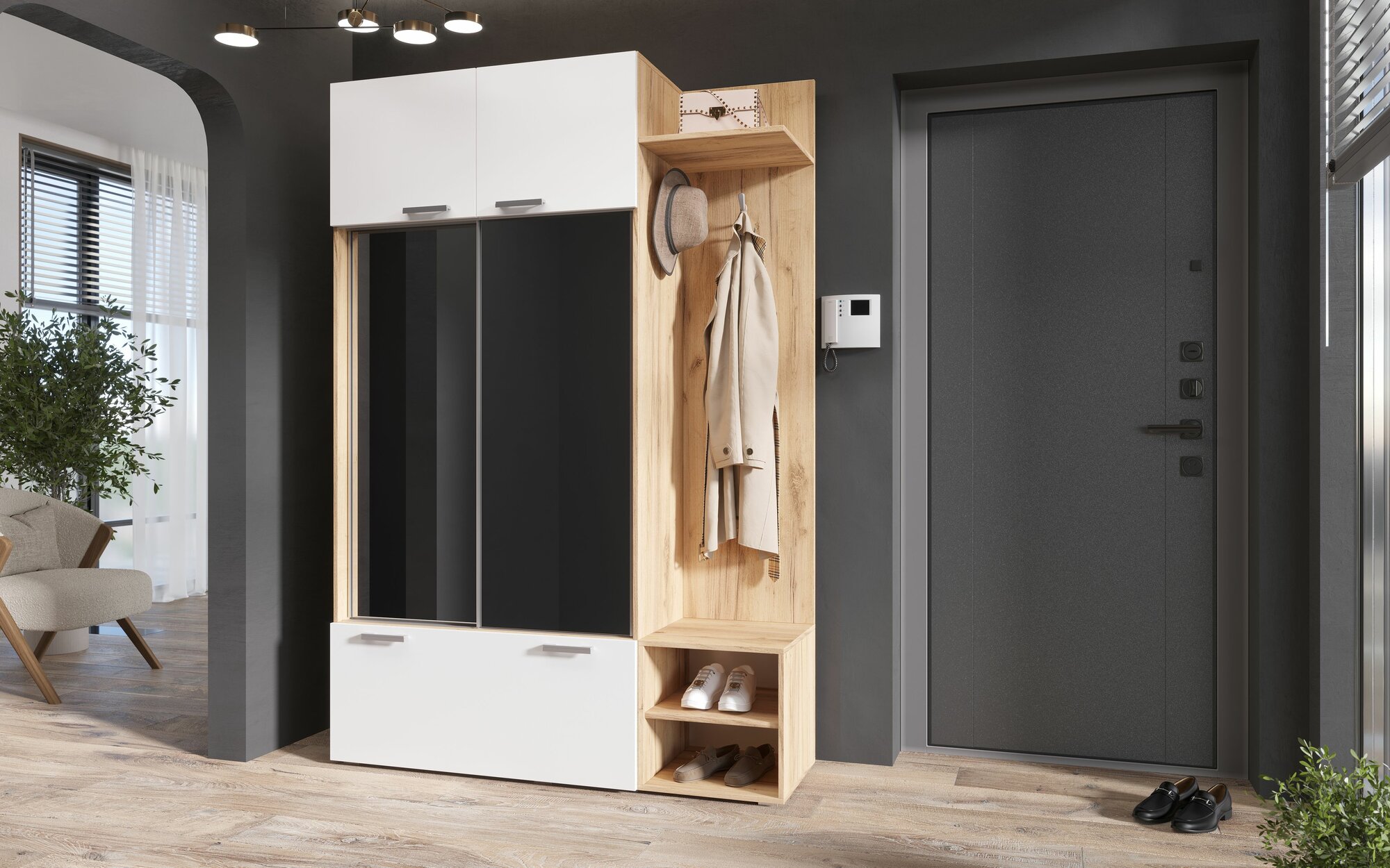 Прихожая Стелла (Белый глянец холодный/Дуб Крафт) (Миф)