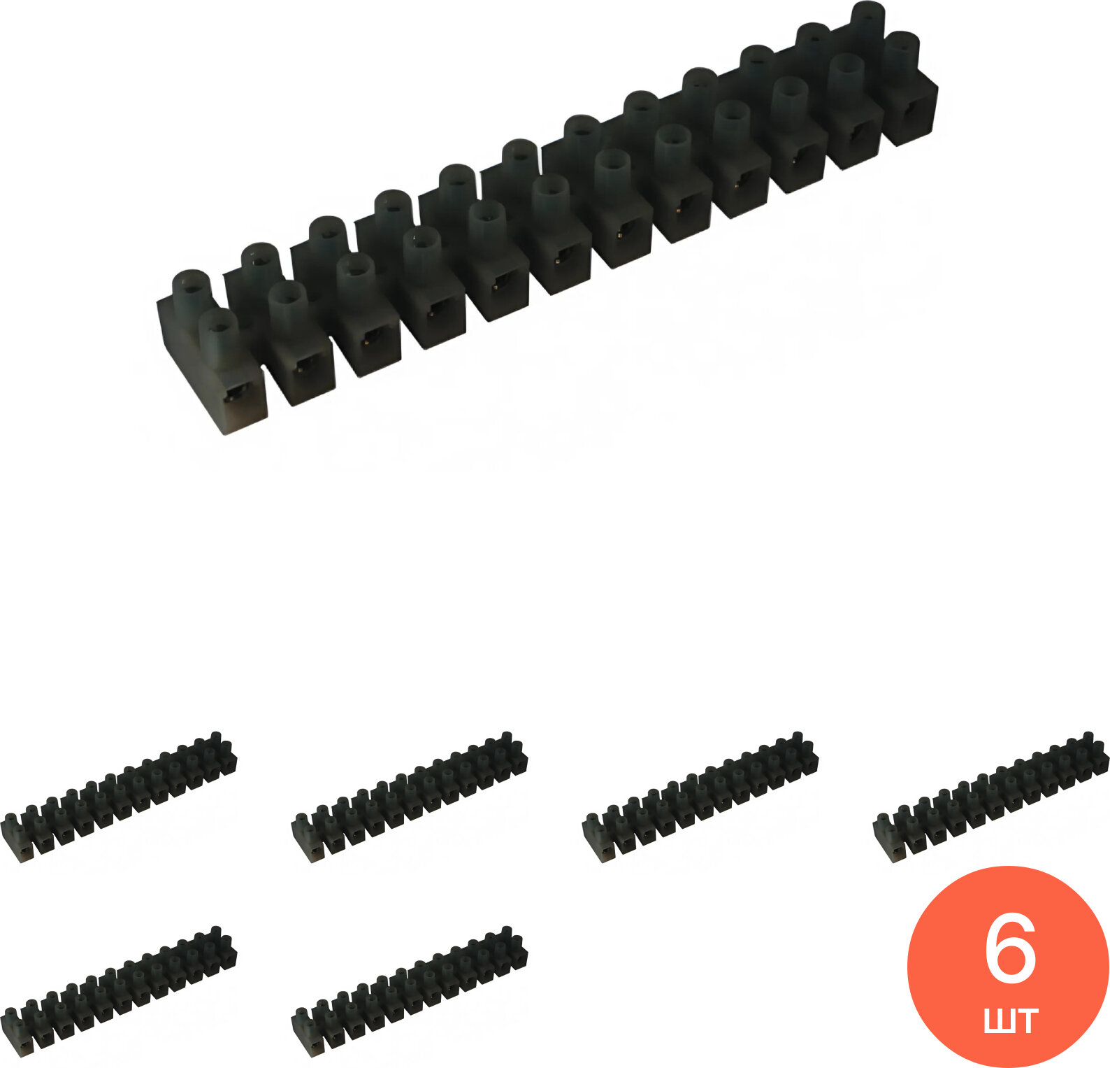 Клеммная колодка DKC / ДКС винтовая, в корпусе из полипропилена с рабочей температурой 85℃ черная, 12 пар, сечение 4мм2, 32А, 450В / электрика (комплект из 6 шт)