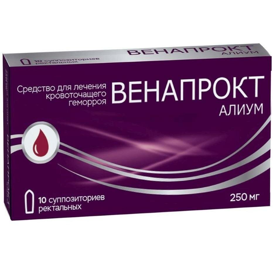 Венапрокт Алиум, суппозитории ректальные 250 мг, 10 шт.