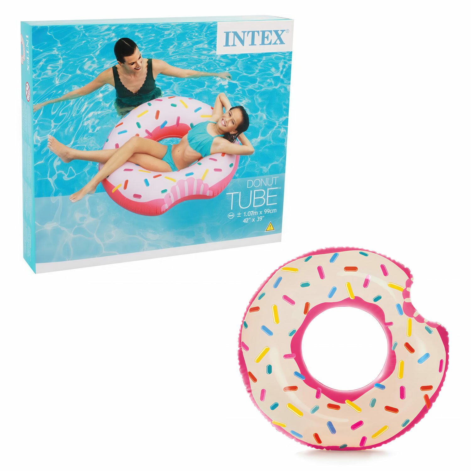 Круг для плавания надувной детский Пончик Интекс Intex для бассейна, моря, для девочек и мальчиков, от 9 лет, 107 см