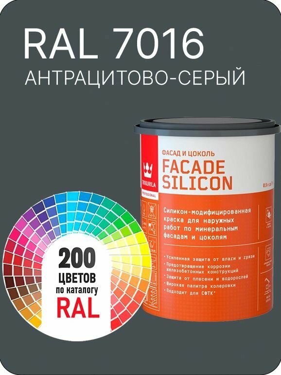 Краска силиконовая для фасадов и цоколей Tikkurila "Facade Silicon" цвет антрацитово серый Ral 7016 0.9 л