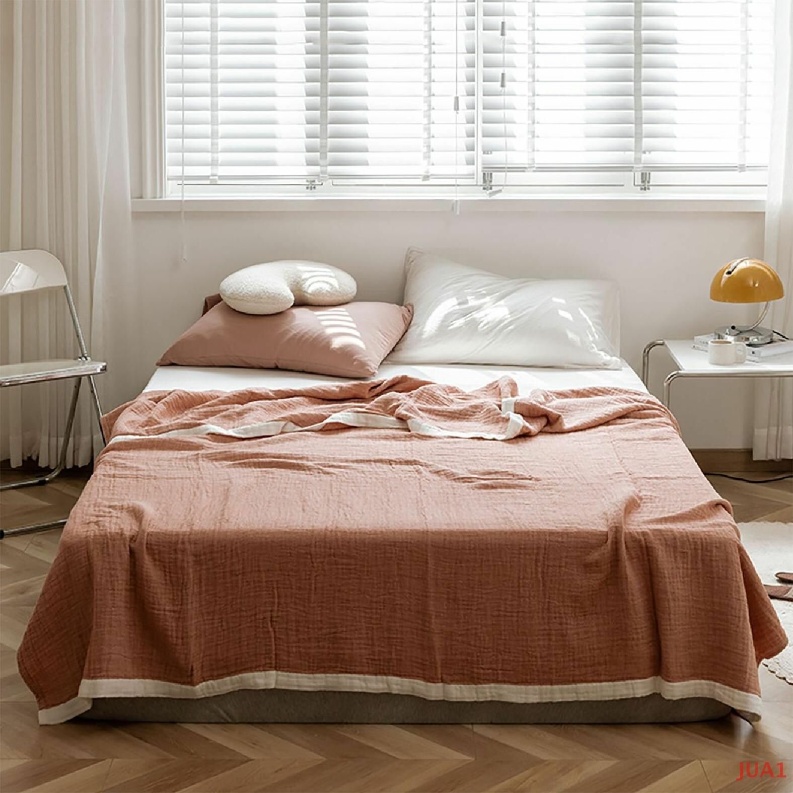 Плед покрывало на кровать из натурального 100% хлопка 230х200см, летнее муслиновое тонкое одеяло Однотонный, Красный