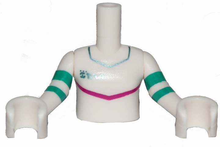 Torso Mini Doll Girl Jumpsuit with Magenta Stripe Pattern, White Arms with Hands with Turquoise Stripes, FTGpb212c01 White U