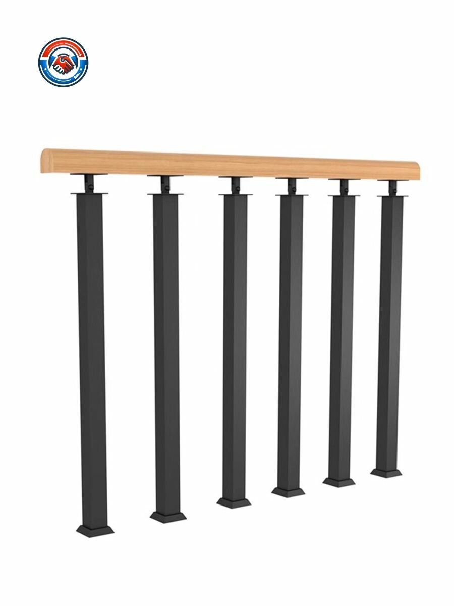 Перила поручни для лестницы уличные и домашние, комплект стоек из оцинкованной стали с деревянной перекладиной, ограждение крыльца балкона террасы 85x120 см