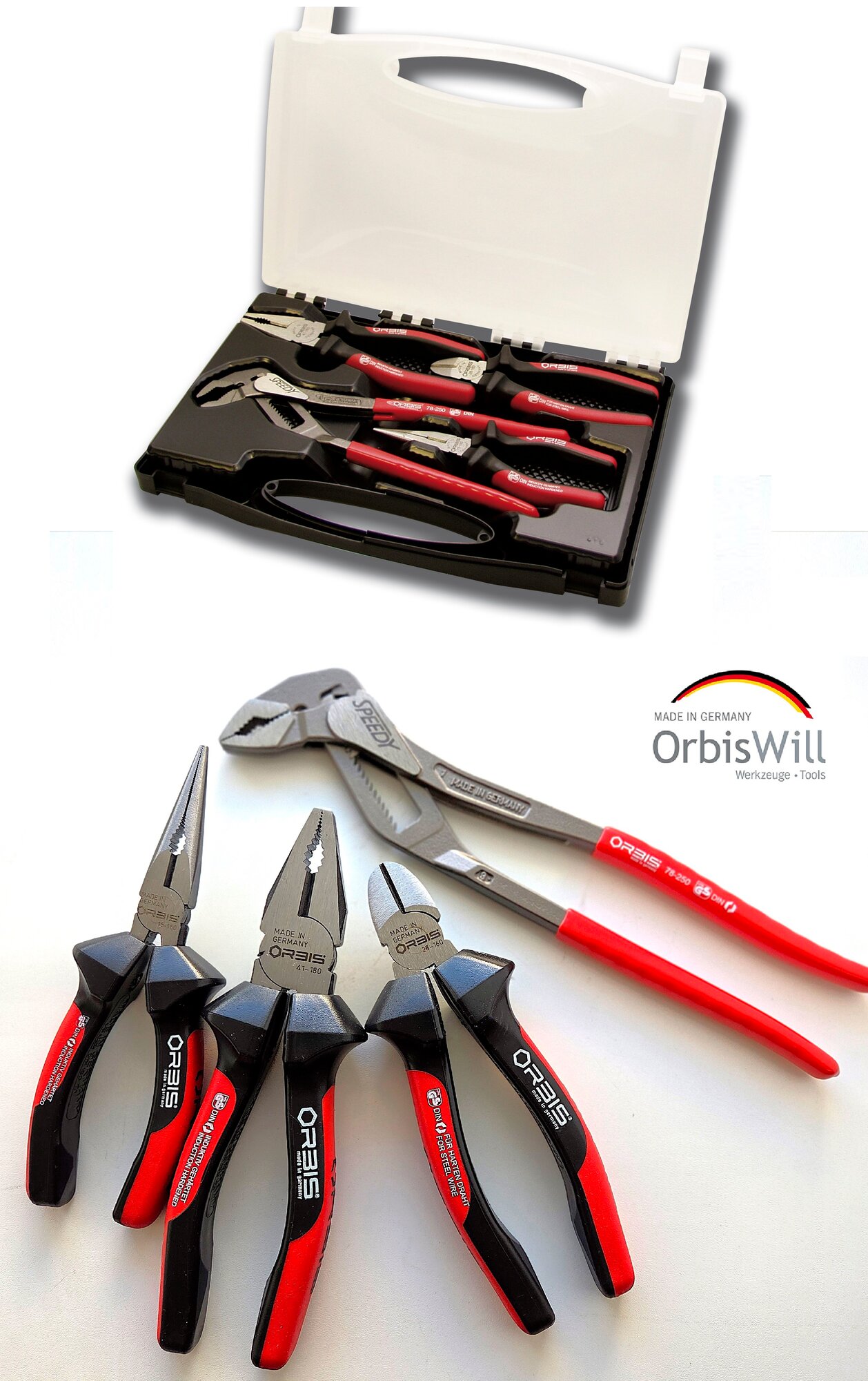 Набор губцевого инструмента из 4-х предметов ORBIS (76-154/20RR) в кейсе