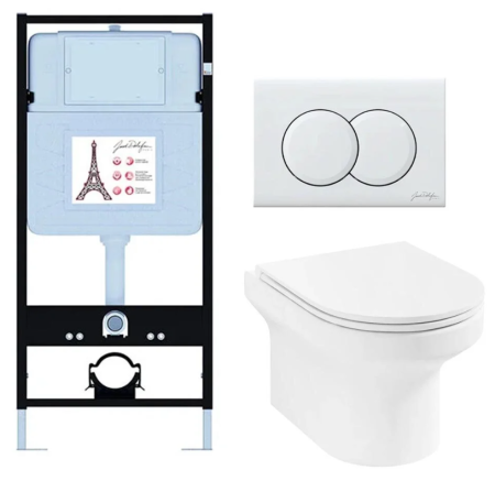 Инсталяция с унитазом Jacob Delafon Presquille E21743RU-00, подвесной унитаз с крышкой микролифт и панелью смыва