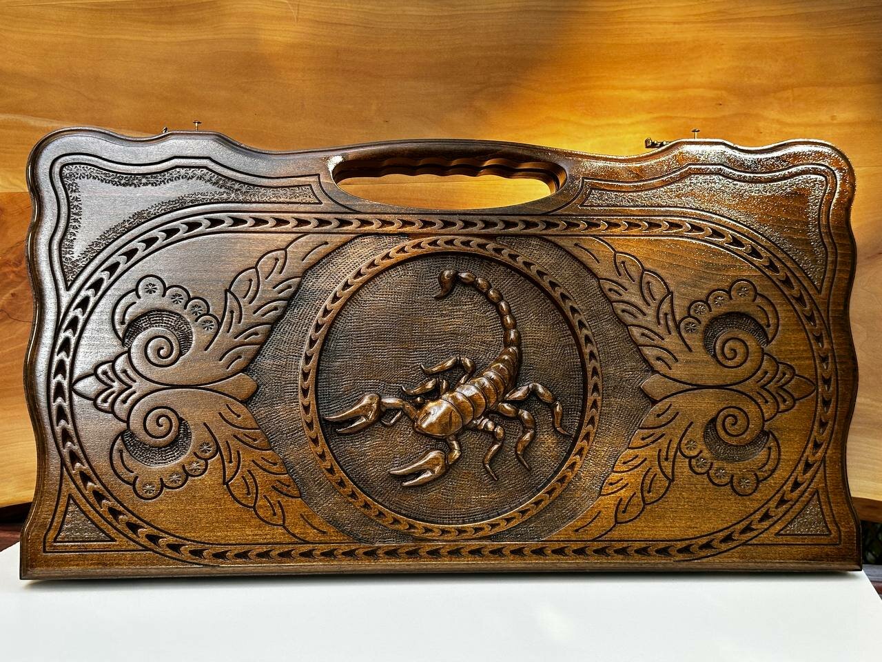 Нарды Handle Brand "С ручкой", деревянные, ручная работа, с замком, коричневые