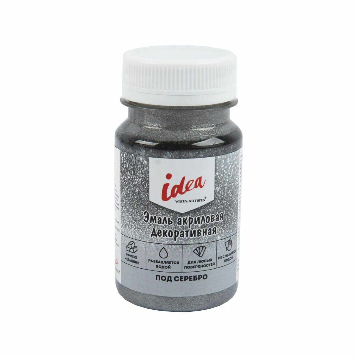 Краска акриловая "VISTA-ARTISTA" idea Эмаль декоративная VIAE-100 100 мл 002 под серебро