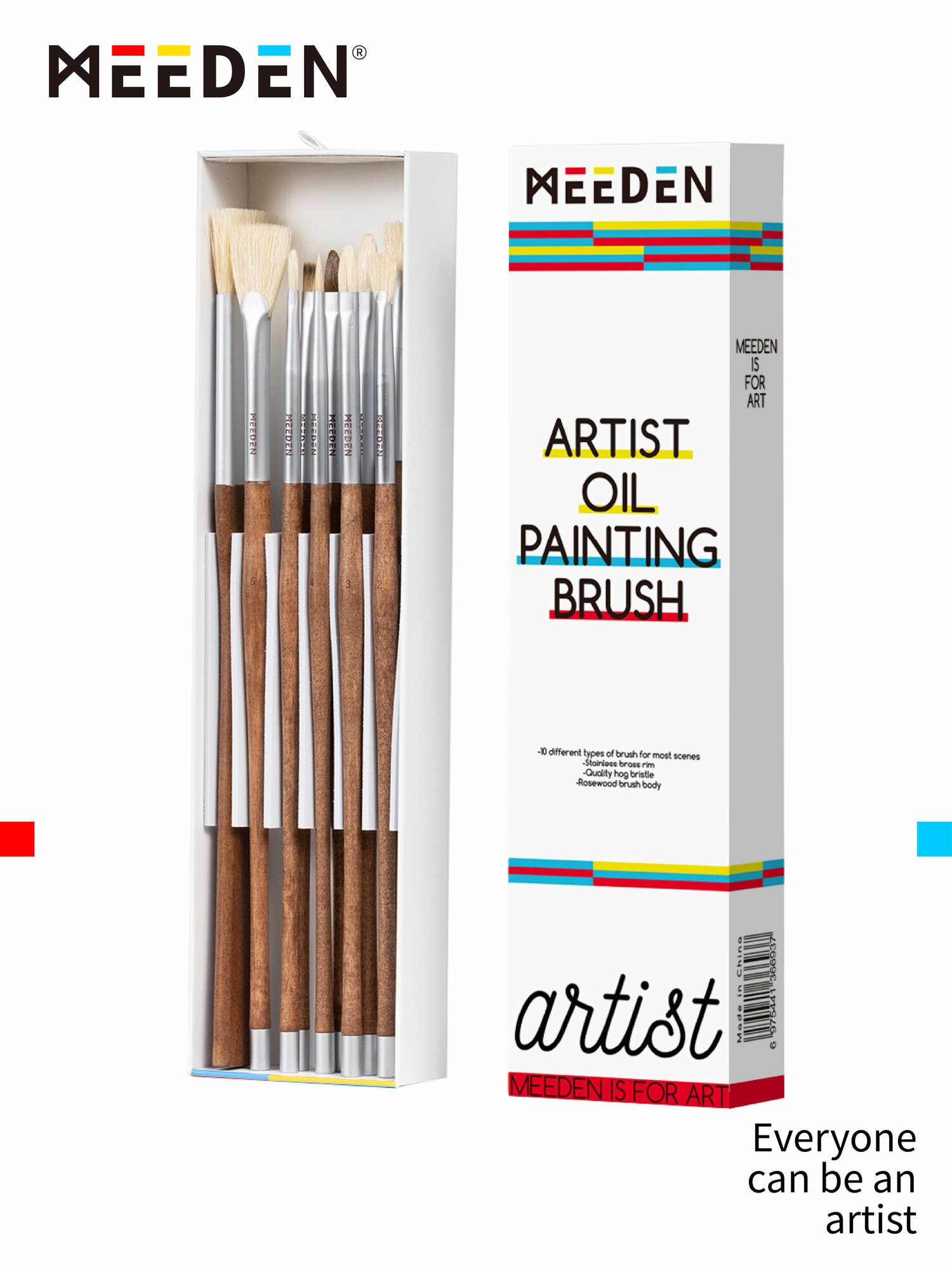 Набор кистей MEEDEN, для масляной живописи, 10 шт, деревянная ручка