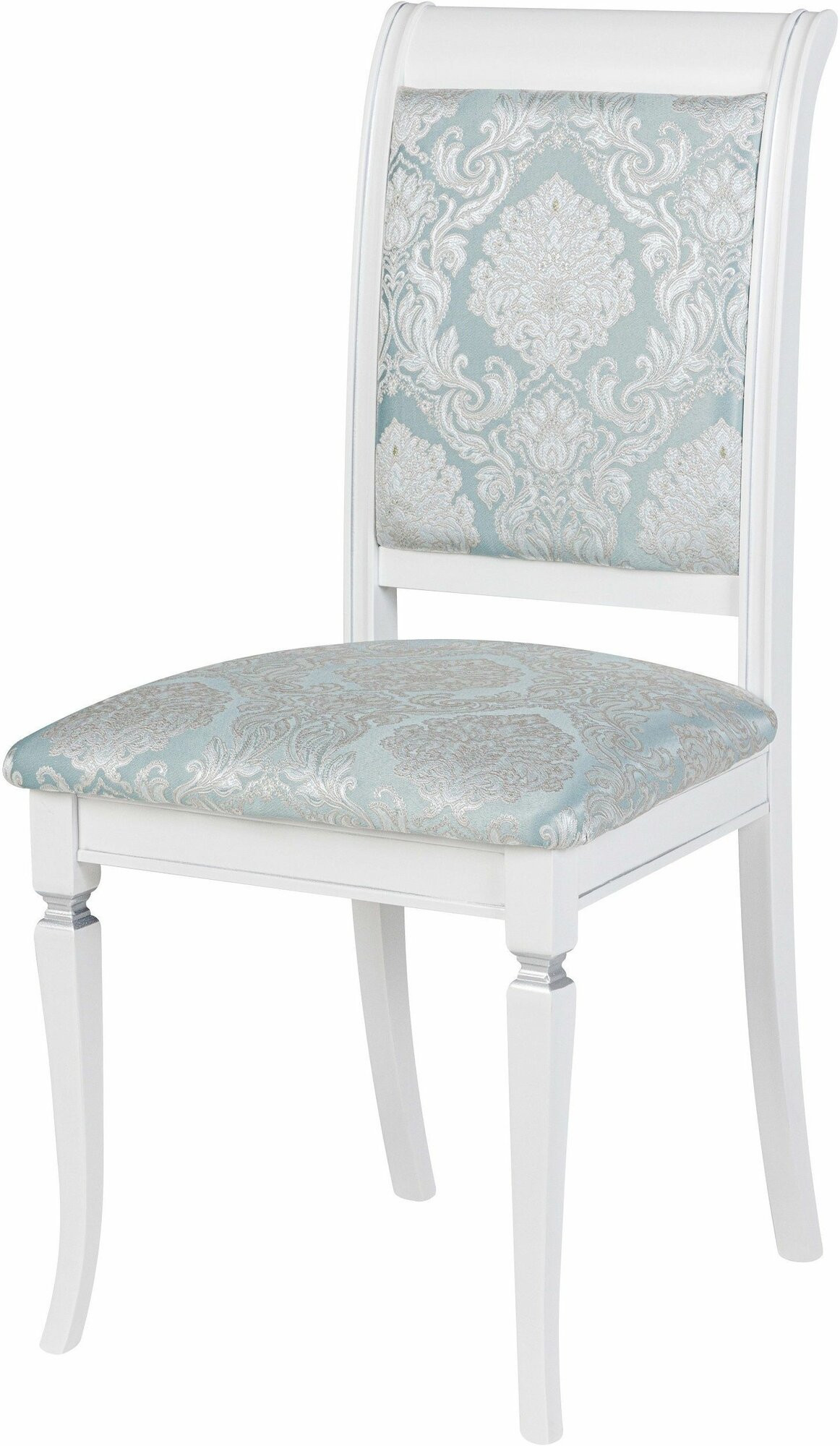 Стул для кухни Ambe Бармс с мягким сиденьем, Белая эмаль серебрянная патина, Бирюзовый жаккард