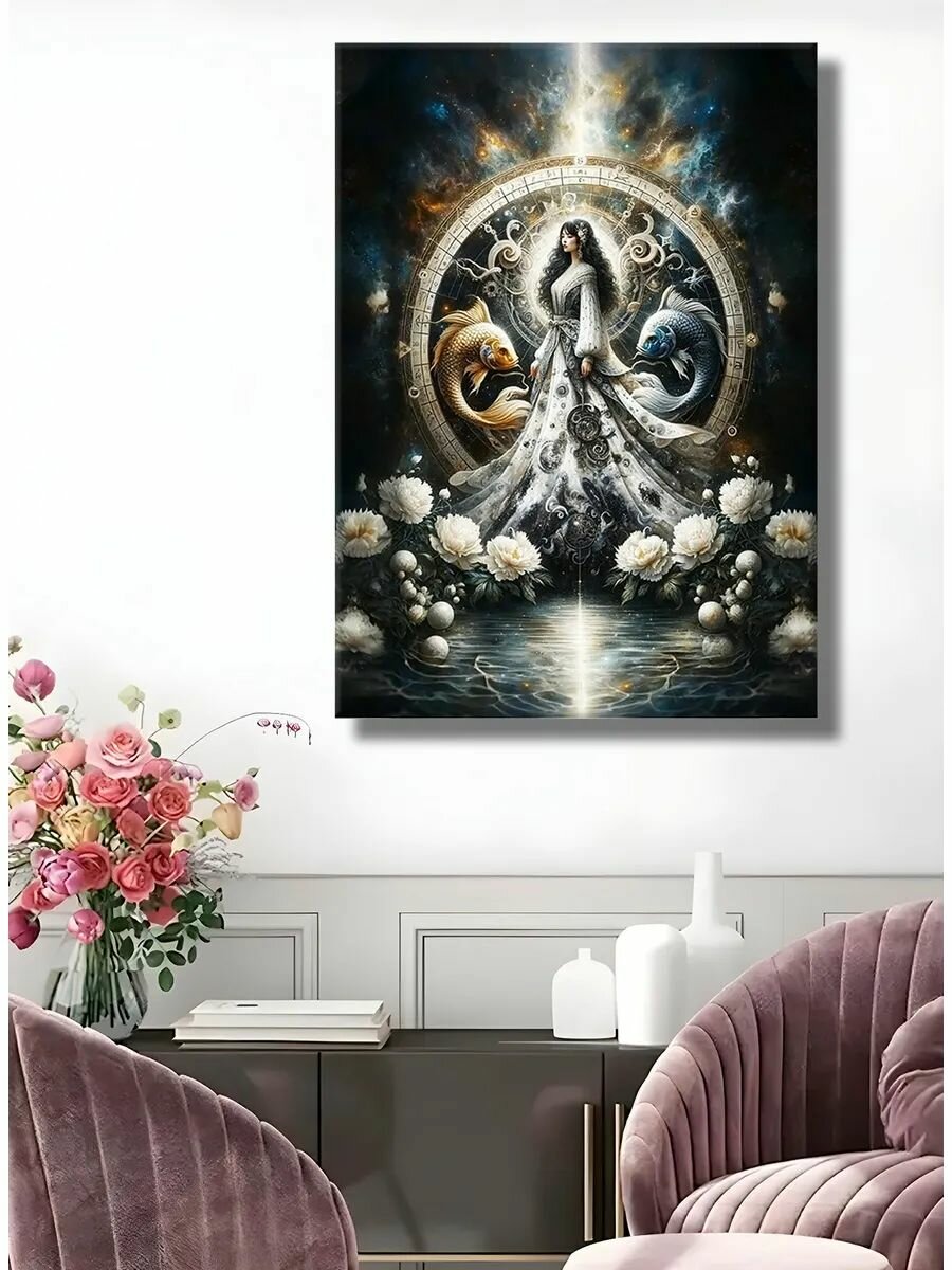 Картина "Спокойствие рыб", для интерьера 50х70см 1шт, на деревянном подрамнике