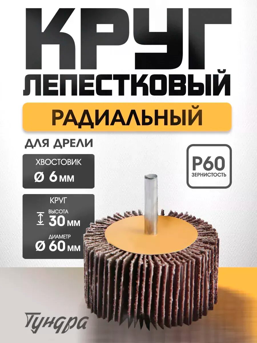 Круг шлифовальный лепестковый по дереву 60х30х6мм Р60