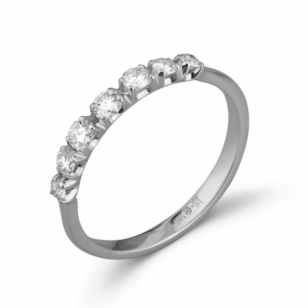 Кольцо обручальное, белое золото, 585 проба, родирование, бриллиант