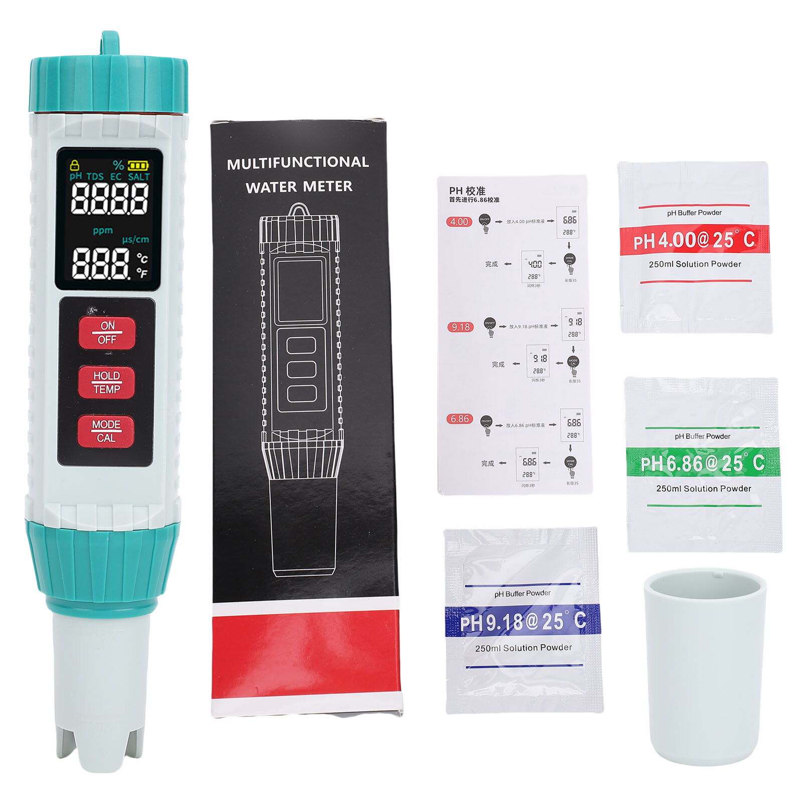 5-в-1-переносного тестера качества воды-pH, EC, TDS, соленость, измеритель температуры с высокочувствительным зондом и автоматической температурной компенсацией, дисплей с подсветкой для аквариума, бассейнов, лаборатории, фермерского хозяйства MF-X51