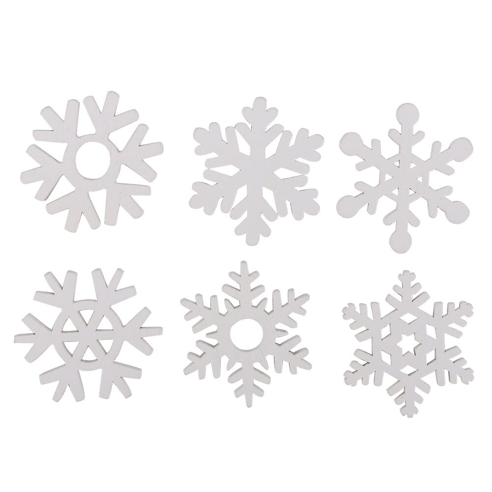 100Pcs Snowflake Pattern Wooden Scrapbooking White DIY Craft Decorative Pendant Supplies100pcs 3.5cm