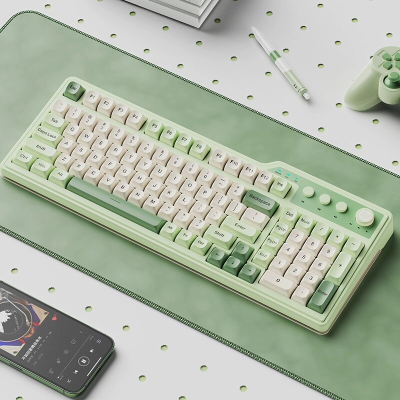 HP Механическая игровая клавиатура 99 клавиш черно-серый боковая гравировка цвет авокадо проводная для ПК
