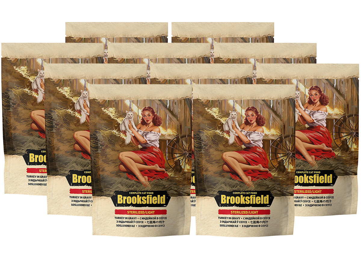 Корм влажный Brooksfield Sterilized Light Cat для взрослых кастрированных котов и стерилизованных кошек, индейка, 85 г х 10 шт