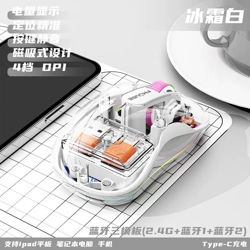 Планшетный ПК Type-C/USB-интерфейс 2,4G беспроводная Bluetooth-мышь для домашнего офиса прозрачный внешний вид ноутбук