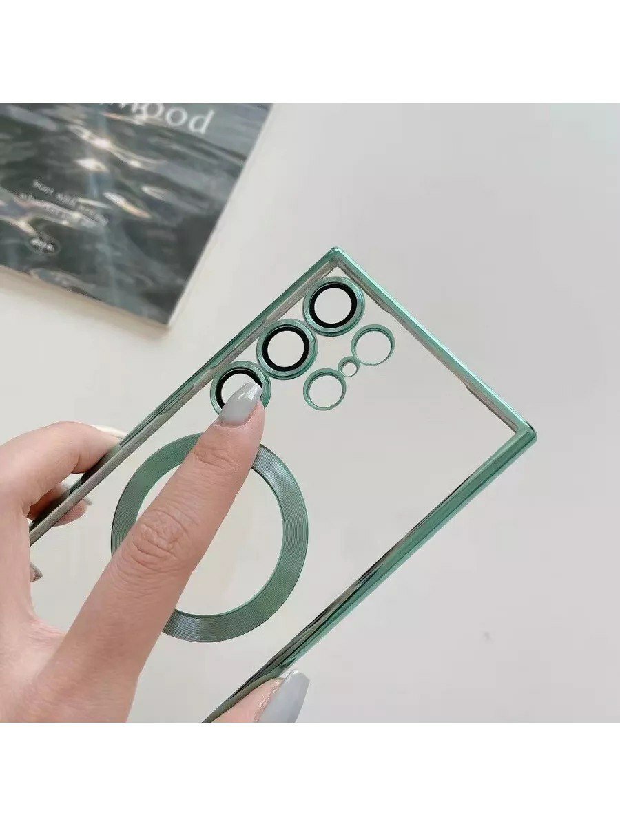 Премиальный чехол для Samsung S24 FE противоударный с поддержкой беспроводной зарядки с защитой камер хвойный