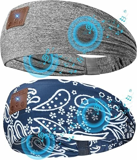 Наушники для сна из 2 предметов, Bluetooth-повязка на голову, Беспроводные наушники-повязки с ультратонкими динамиками, Удобные для сна на боку, Для бега, Для взрослых, Унисекс, Синий + Серый, Один размер