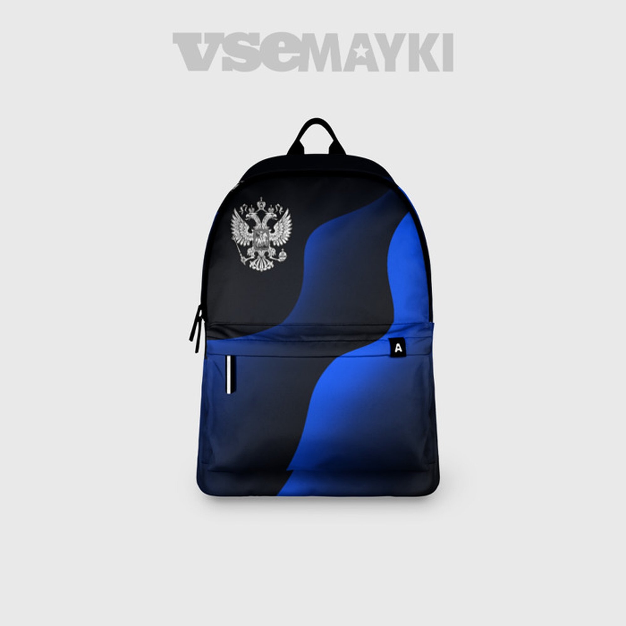 Рюкзак VseMayki с принтом Герб РФ - глубокий синий, One size, белый