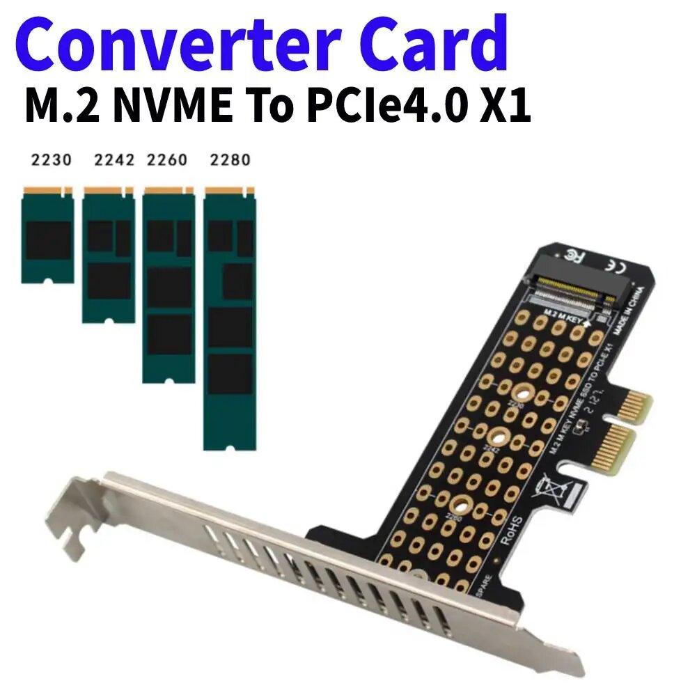 Адаптер карты расширения M.2 NVME к PCIe4.0 X1 с поддержкой интерфейса PCIe X1 X4 X8 X16 для SSD 2230/2242/2260/2280