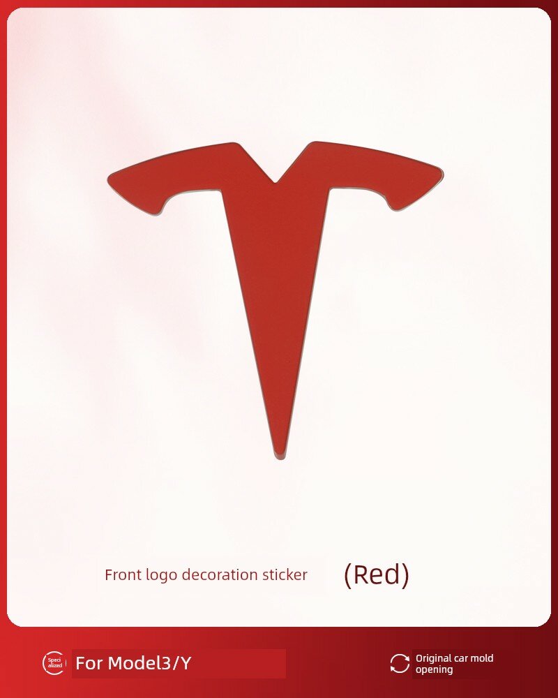 Декоративная наклейка для переднего баджей Tesla Model Y ярко-красного цвета - 1 штука