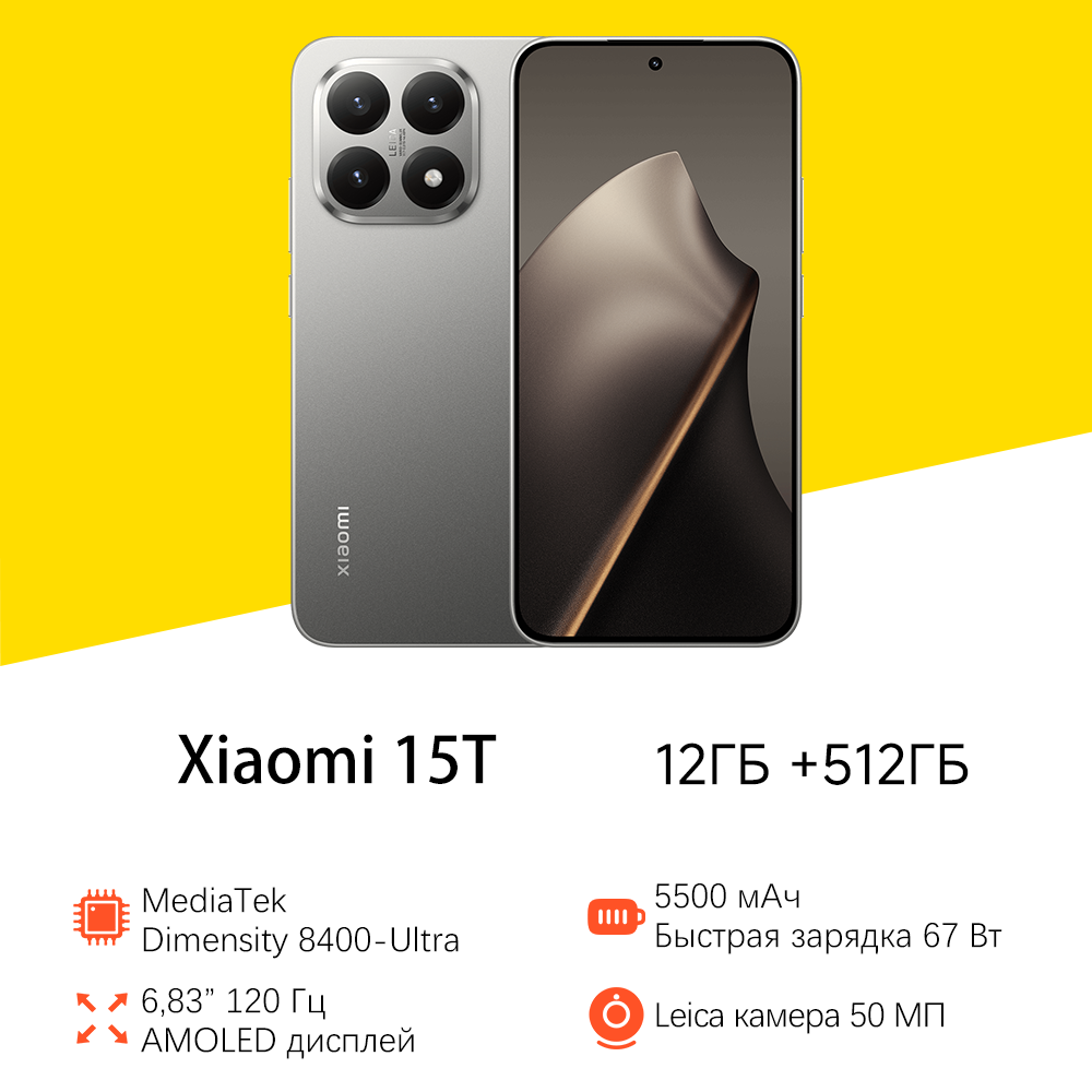 Смартфон Xiaomi 15T 12/512 ГБ Global, Dual: nano SIM + eSIM, Gray