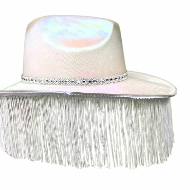Ковбойская шляпа с серебряной каймой и блестками-белый