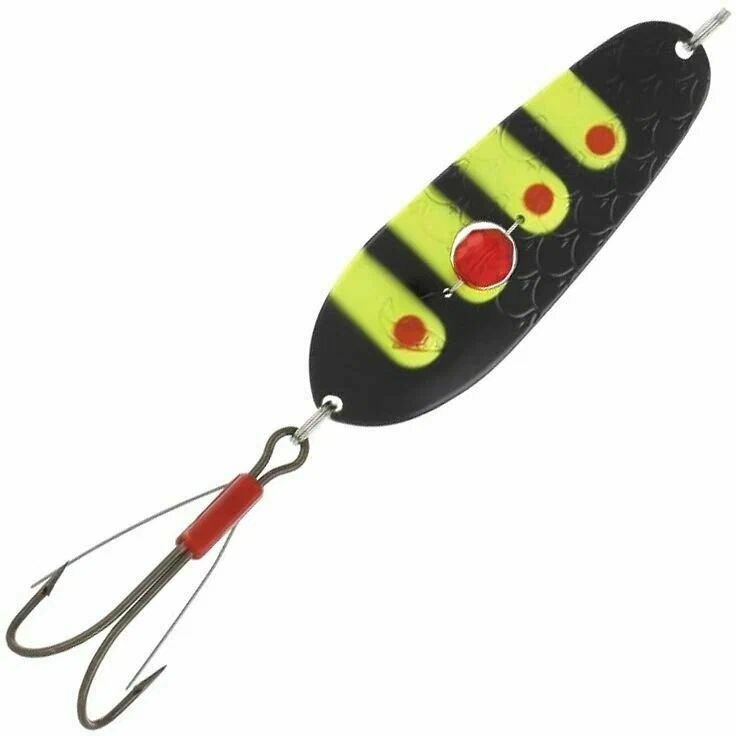 Блесна колеблющаяся Kuusamo Rasanen 70/20 незацепляйка с камнем, BL/R/FYe-S, UV