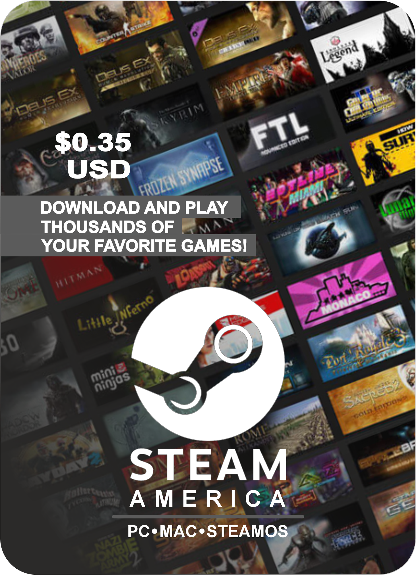 Подарочная карта Steam 0.35$ Америка / Steam Gift Card 0.35 USD America