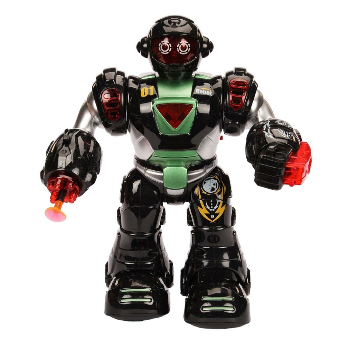 Игрушечный робот на батарейках "Black Panther", стреляет патронами, со светом и музыкой, 21х10.7х26 см