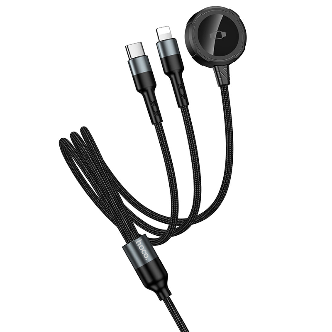 Беспроводное зарядное устройство, CW64 iWatch, Type-C, HOCO, с кабелем Type-C и Lightning, черный