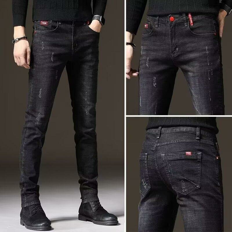 MON Мужские Джинсы Винтаж Потертые Ровный Края Свободные Стрейт Слим Деним, Размер_28