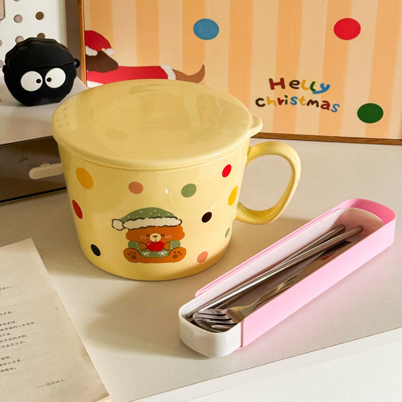 Лапша быстрого приготовления Creamy Cartoon Bear Student в стаканчике/миске с крышкой, для использования в общежитии и для личного пользования.