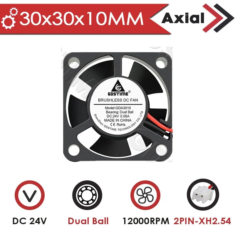Gdstime 3010 вентилятор для 3D-принтера 1PCS, 24V 2Ball 2P2.54