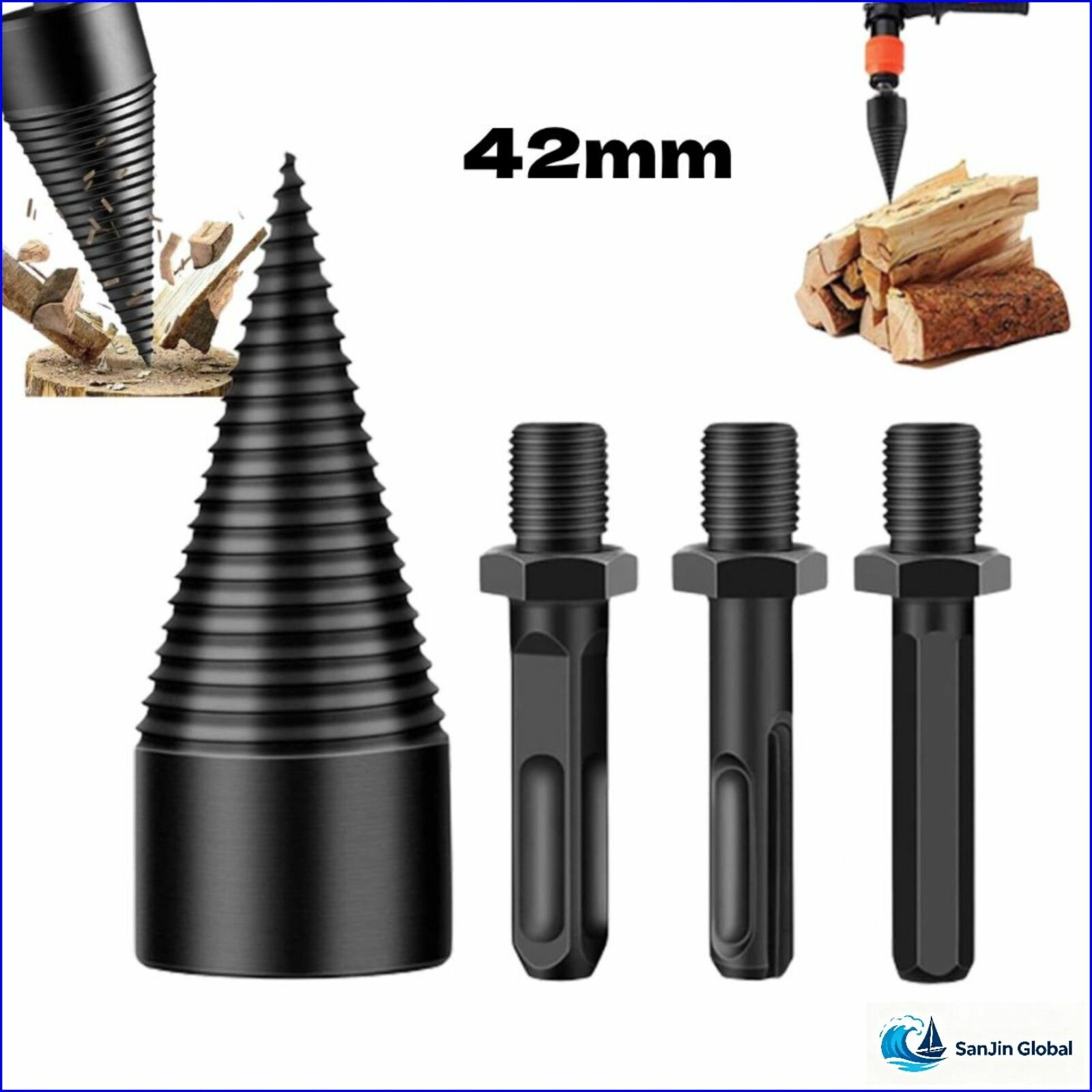 Сверло для колки дров 42 мм, Дровокол винтовой, Круглый и Шестигранный Хвостовик (для ударной дрели) / Аксессуары для барбекю / Товары для дачи