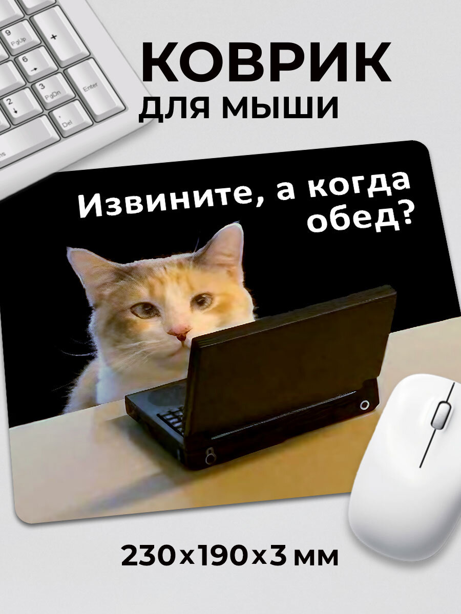 Коврик для мышки с приколом мем котик Извините а когда обед