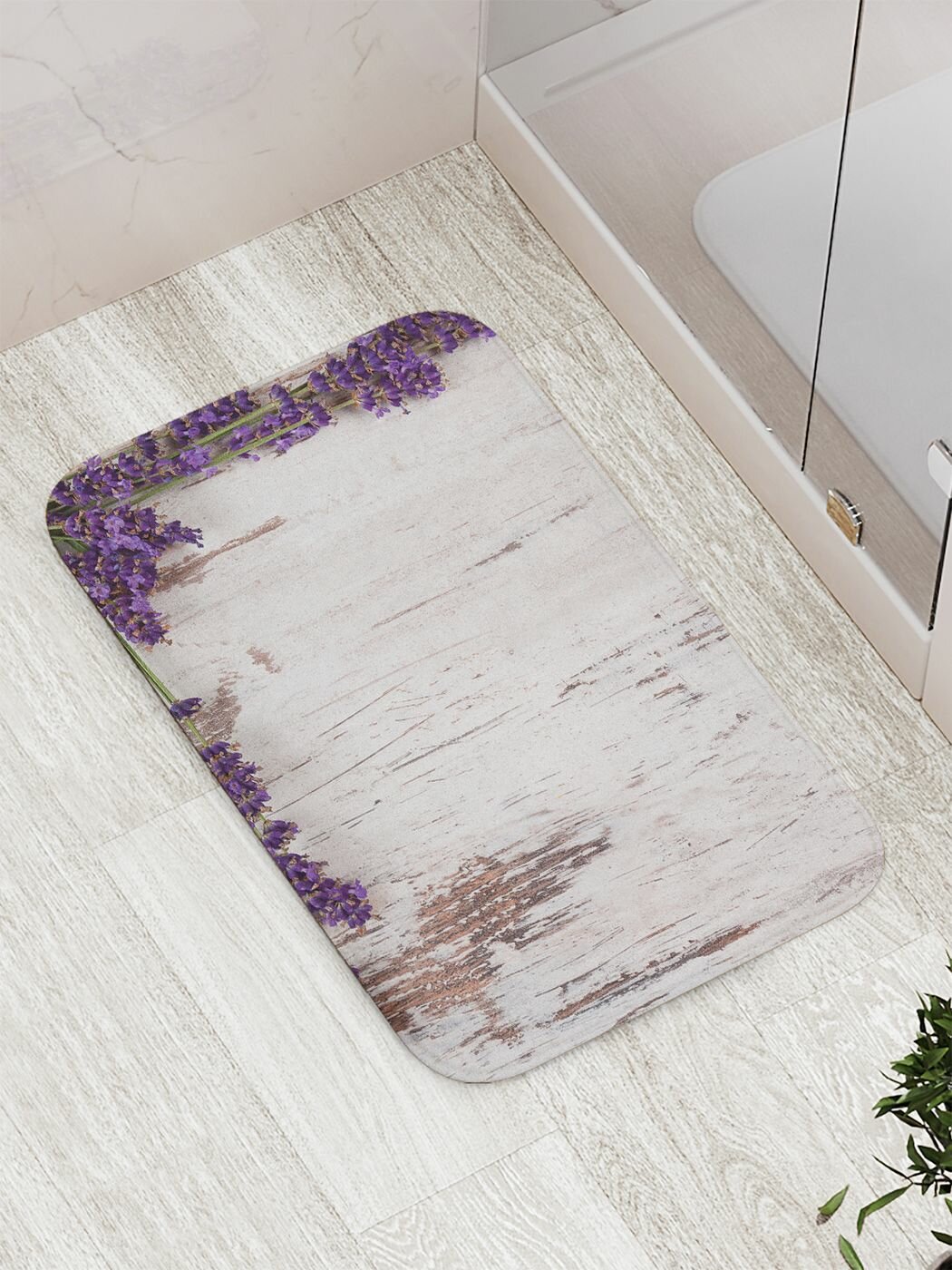 Коврик для ванной комнаты, туалета "Лаванда на стене" противоскользящий, 52х77 см, JoyArty
