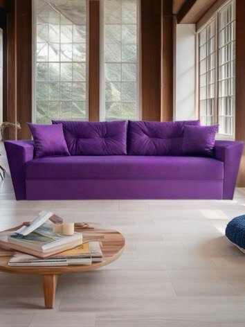 Прямой диван-кровать "Амстердам" фиолетовый велюр Кабрио, Еврокнижка