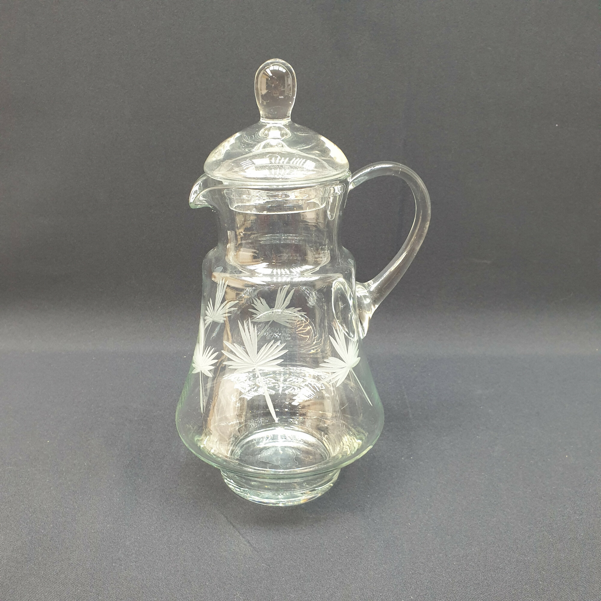Кувшин 28 см, стекло, ручная резка, 1800 мл. Винтаж, СССР.