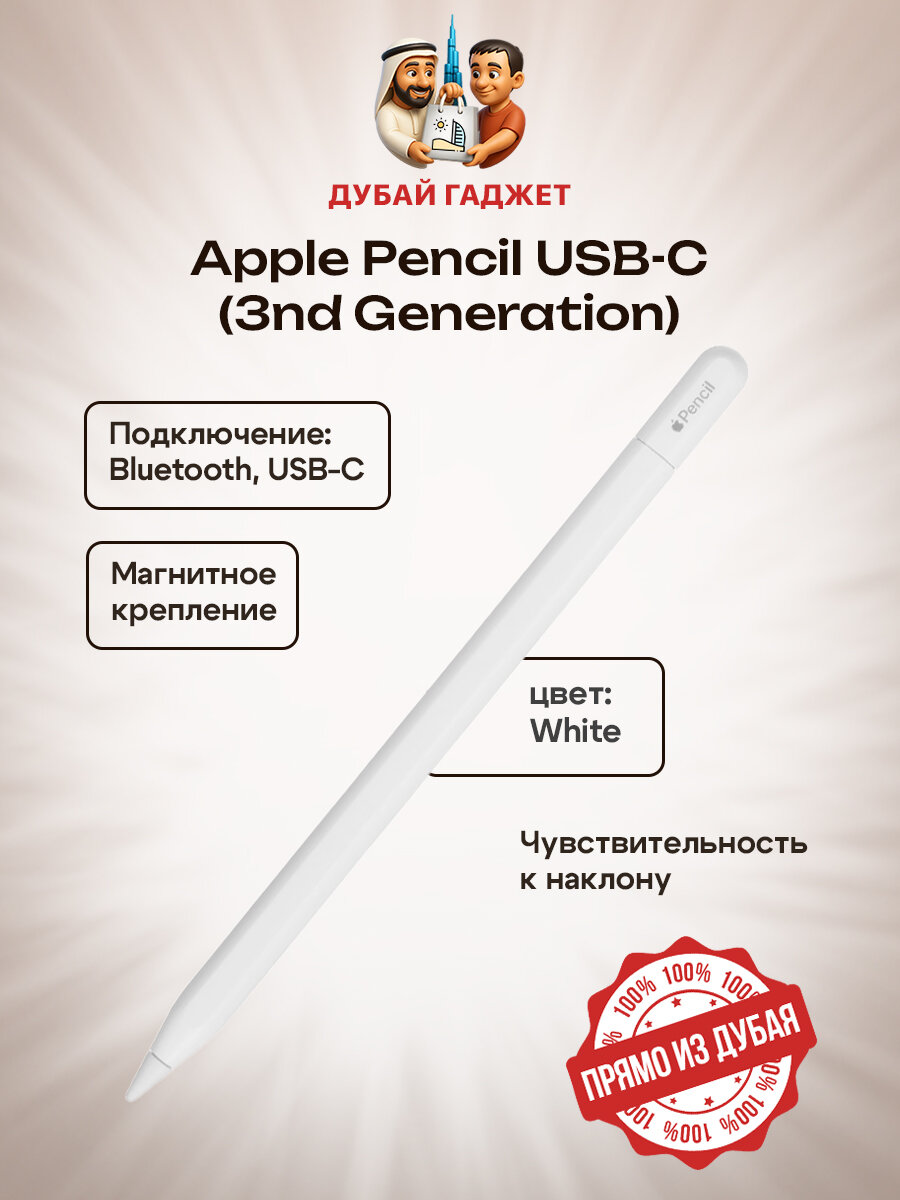 Стилус Apple Pencil (3nd Generation) с USB-C, для iPad Pro/Air, цвет white (белый)