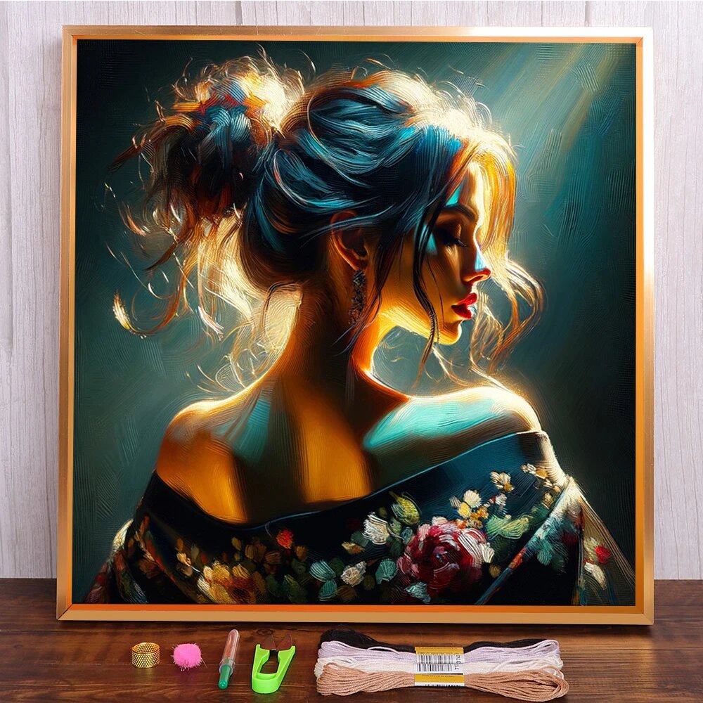 Набор для вышивки крестом Meian Портретная девушка 20x20cm, HMA133261, 14CT Cotton Thread