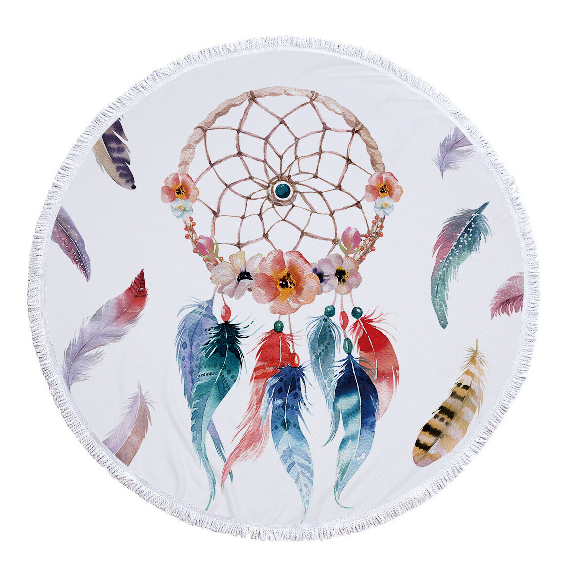 Круглое пляжное полотенце с принтом «Ловец снов» и кисточками, 150x150 см, супервпитывающее, быстросохнущее, из микрофибры, мягкое полиэстеровое банное полотенце для пляжа, бассейна и активного отдыха