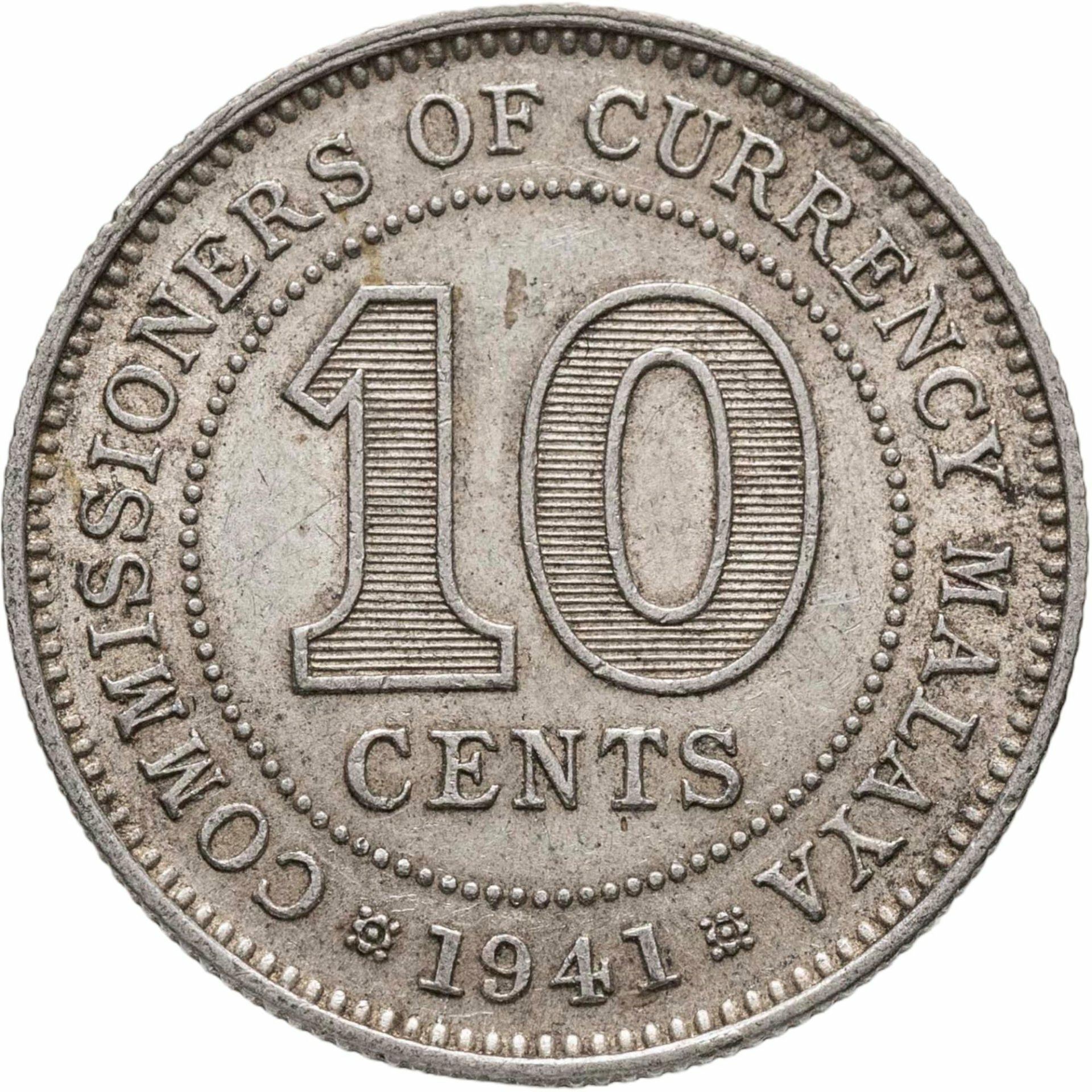 Малайя 10 центов 1941, Серебро 750, в сохранности XF