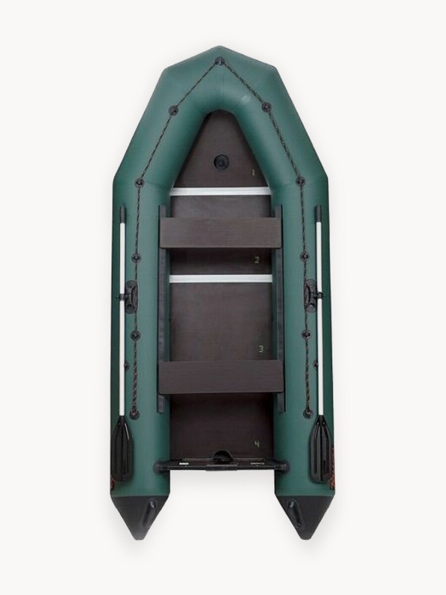 Лодка моторная килевая Тайга 320 ЖС (сплошной фанерный настил с алюминиевым Н-профилем и стрингером), зеленая