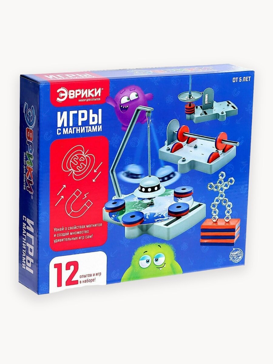Набор для опытов Эврики "Игры с магнитами", 12 опытов и игр в наборе