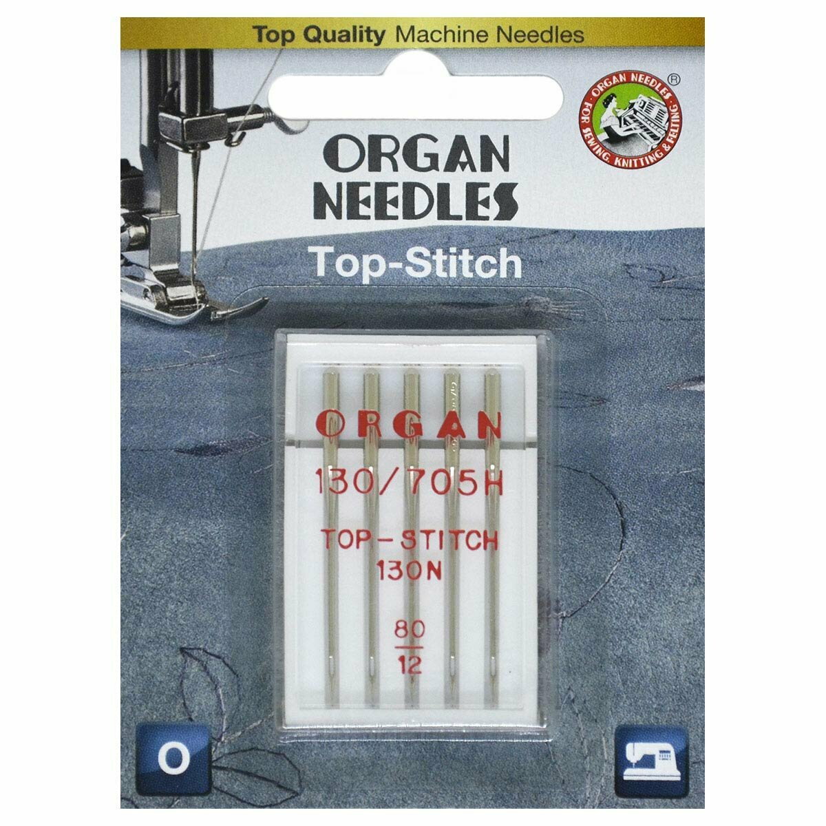 Иглы для швейных машин № 80, ORGAN TOP STITCH, 5 шт в блистере