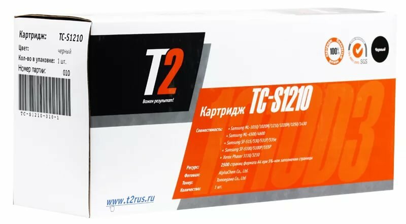Картридж лазерный T2 для Samsung ML-1010/1020M/1210/1220M/1250/1430/4500/4600/SF-515/530/531 Чёрный