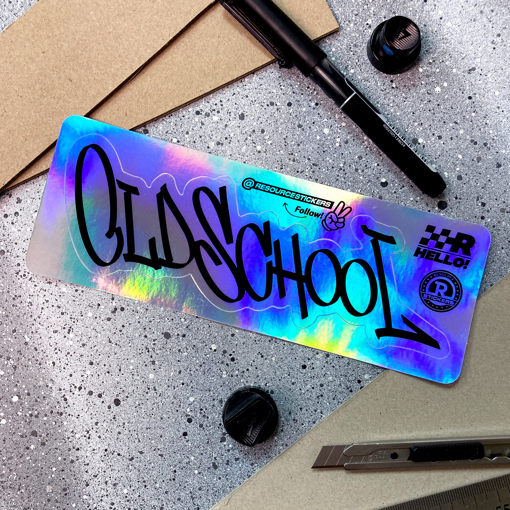 Наклейка голографическая надпись Old School 18х6 см